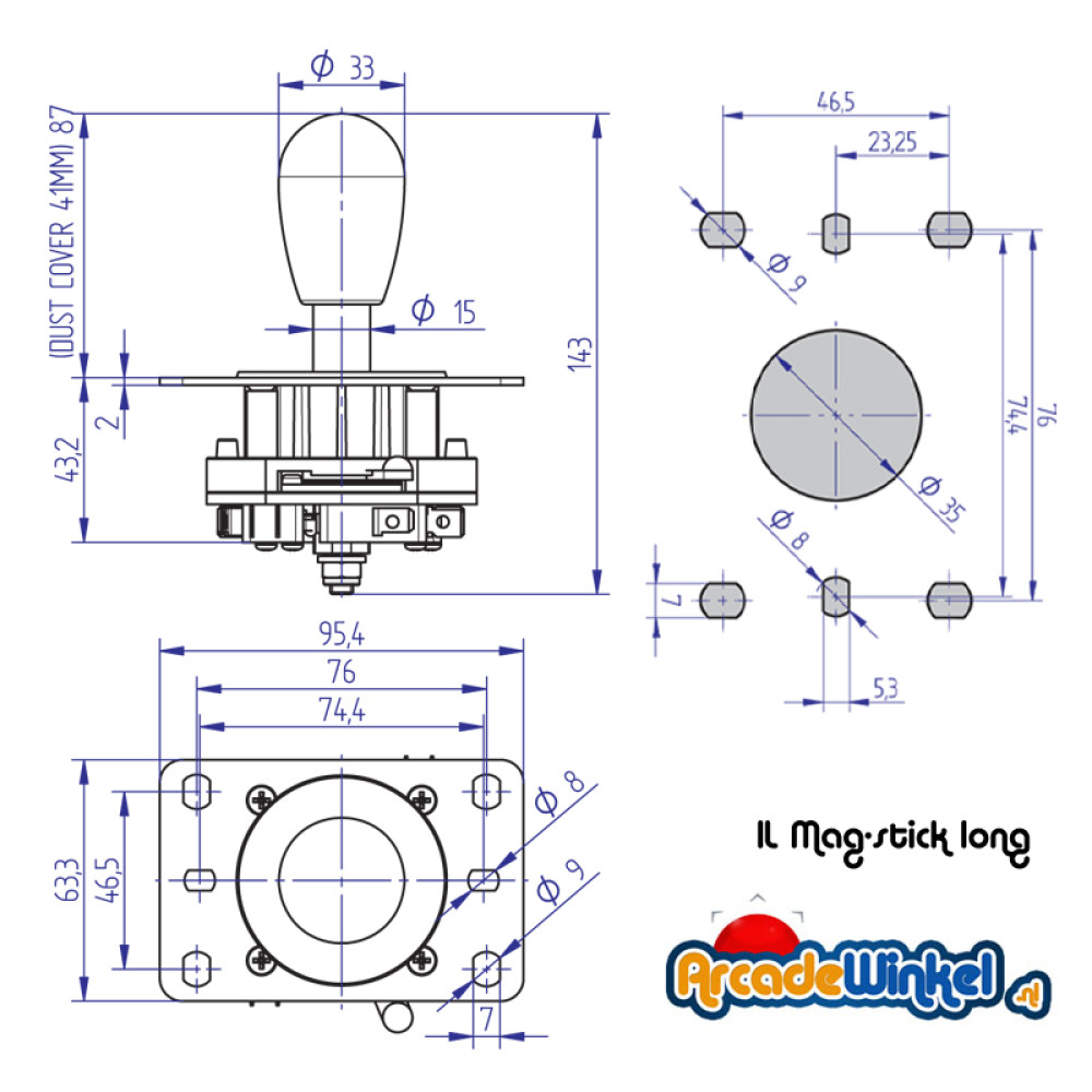 ArcadeWinkel | IL Mag-stick long, black - Joysticks